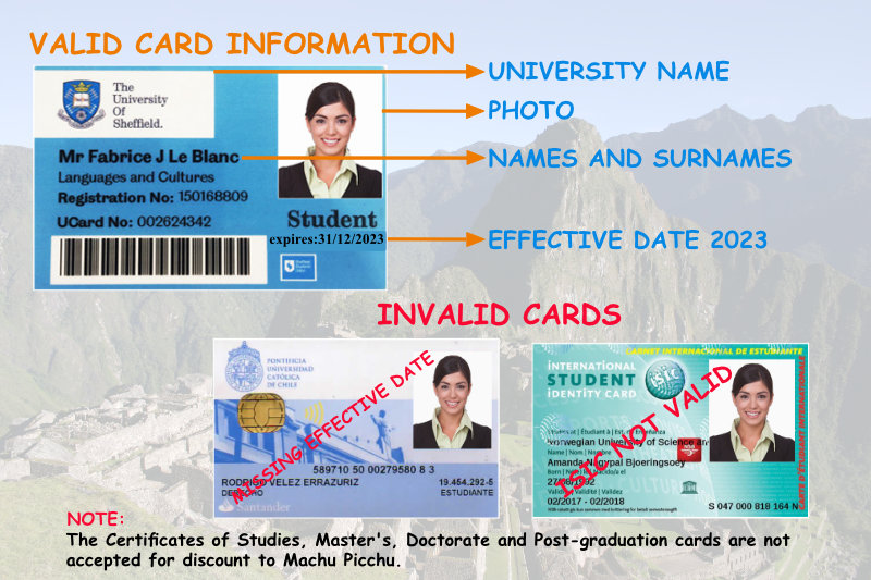 Valid student id card to book the discount Machu ★ BOLETOCULTURA.COM